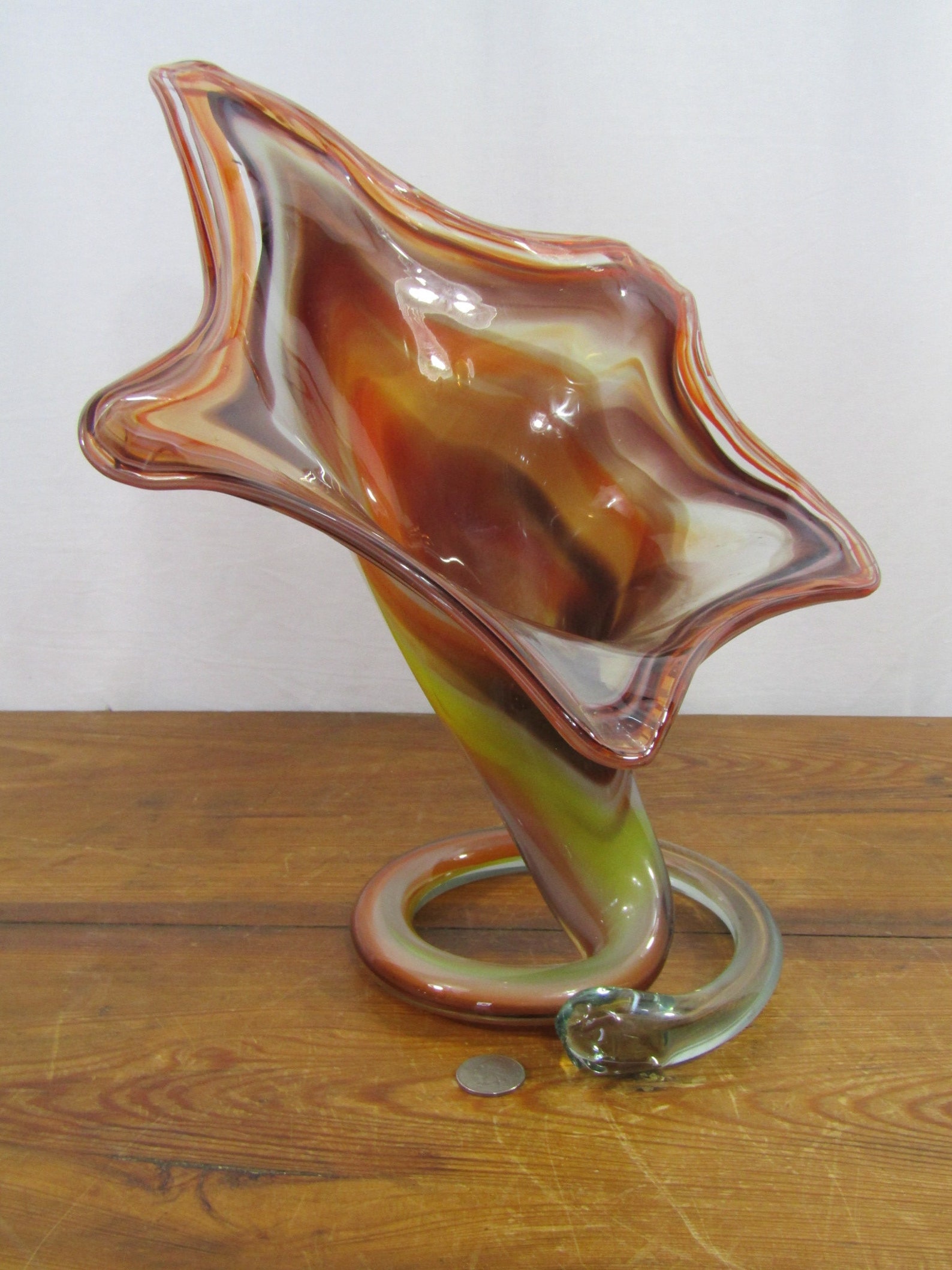 Large Mid Century Glass Cornucopia Vase - Etsy