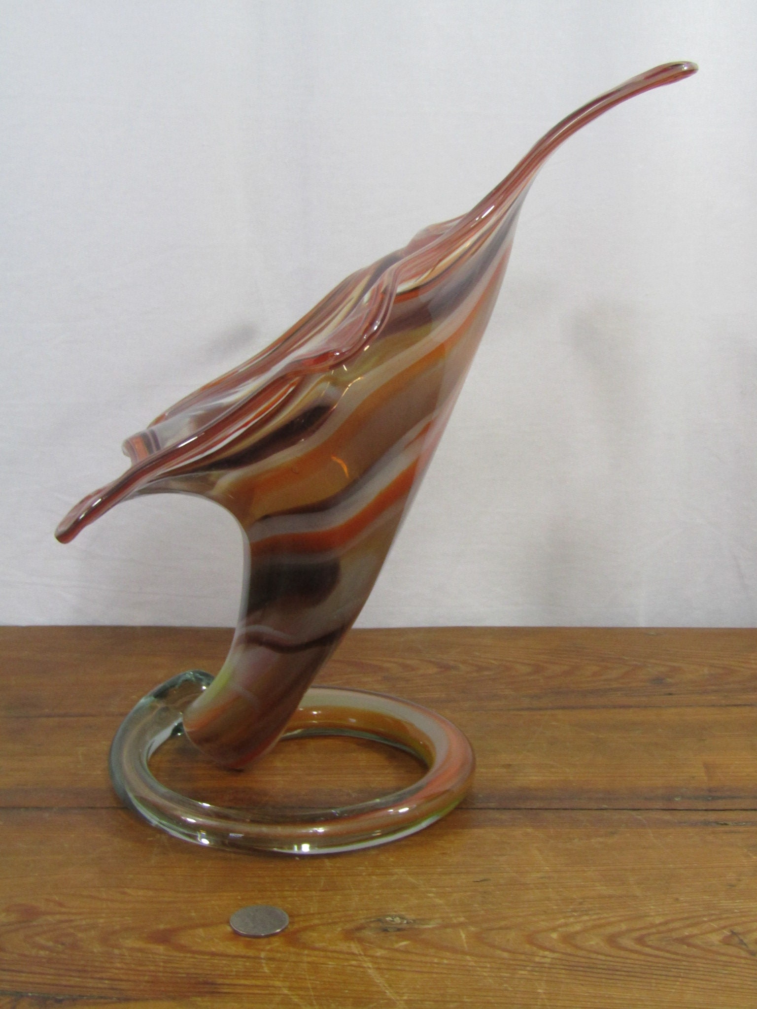 Large Mid Century Glass Cornucopia Vase - Etsy