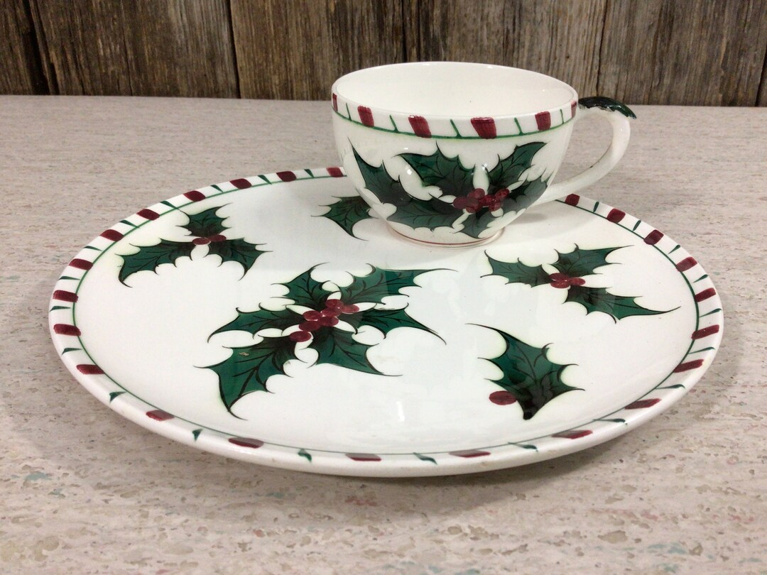 Lefton Candy Cane Plate and Cup Set - Etsy