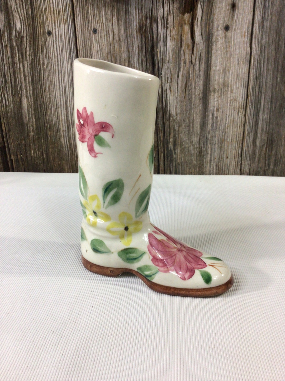 Tall Vintage Painted Ceramic Boot Vase - Etsy