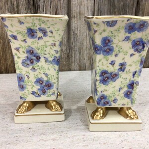 Pair Vintage Princeton China Claw Foot Vases With Pansies - Etsy