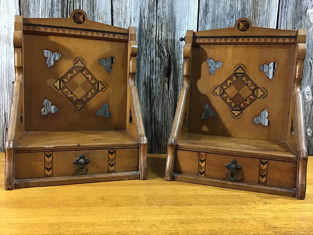 Matched Pair of Great Antique Phone Shelves Nice Marquetry Work - Etsy