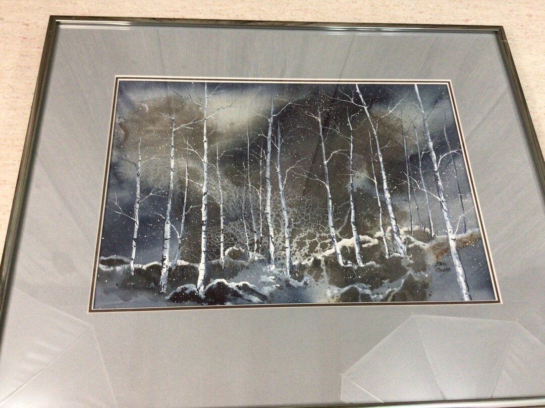 Original Itsu Arita Watercolor Birch Trees at Night - Etsy