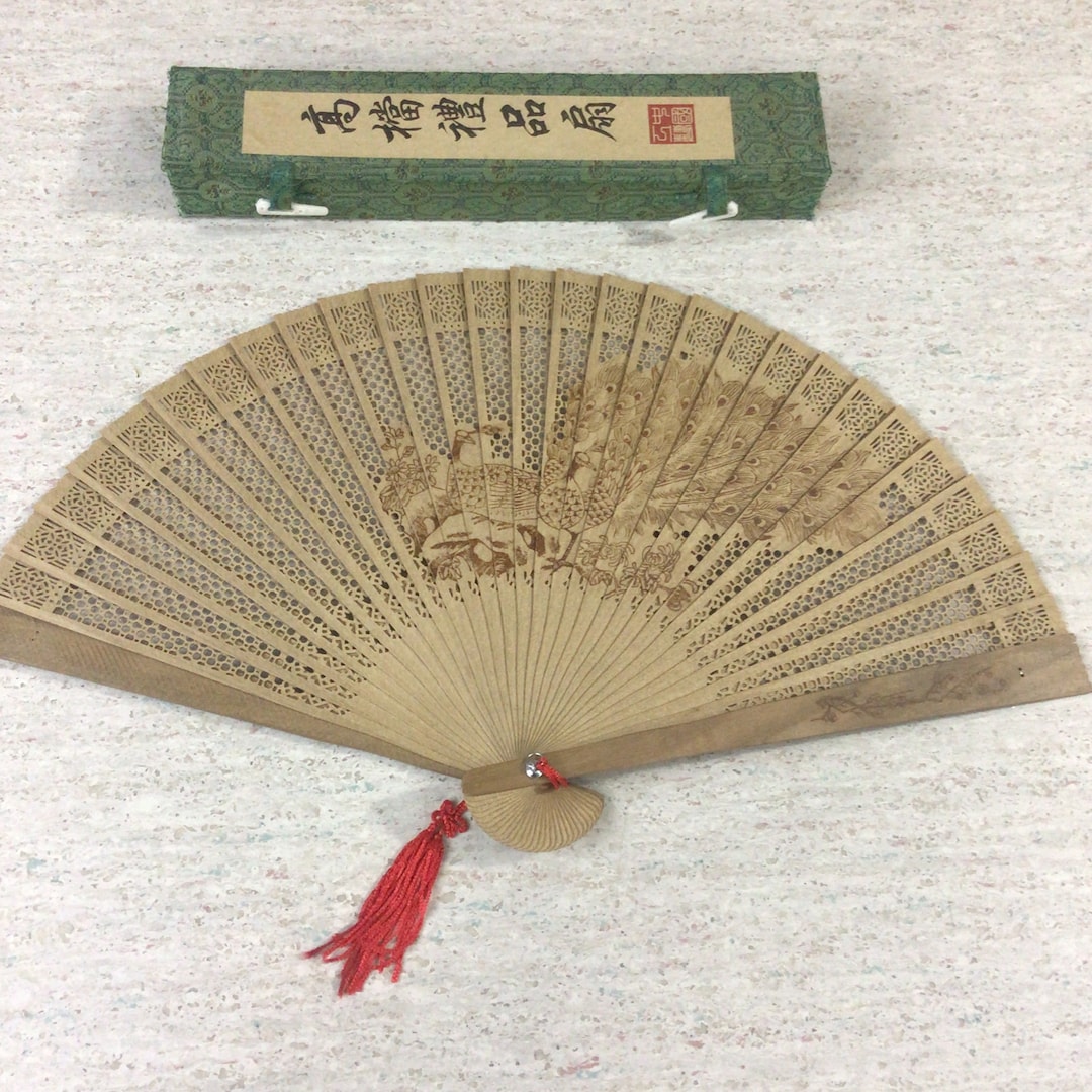 Chinese Laser Cut Wood Fan With Box - Etsy