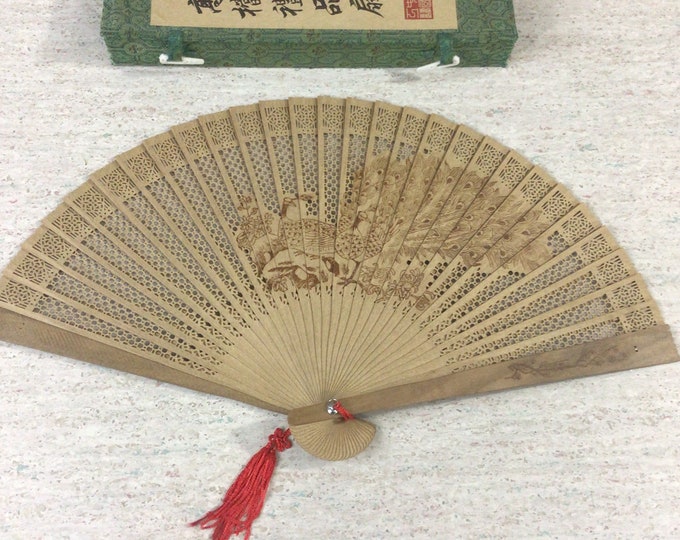 Chinese Laser Cut Wood Fan With Box - Etsy