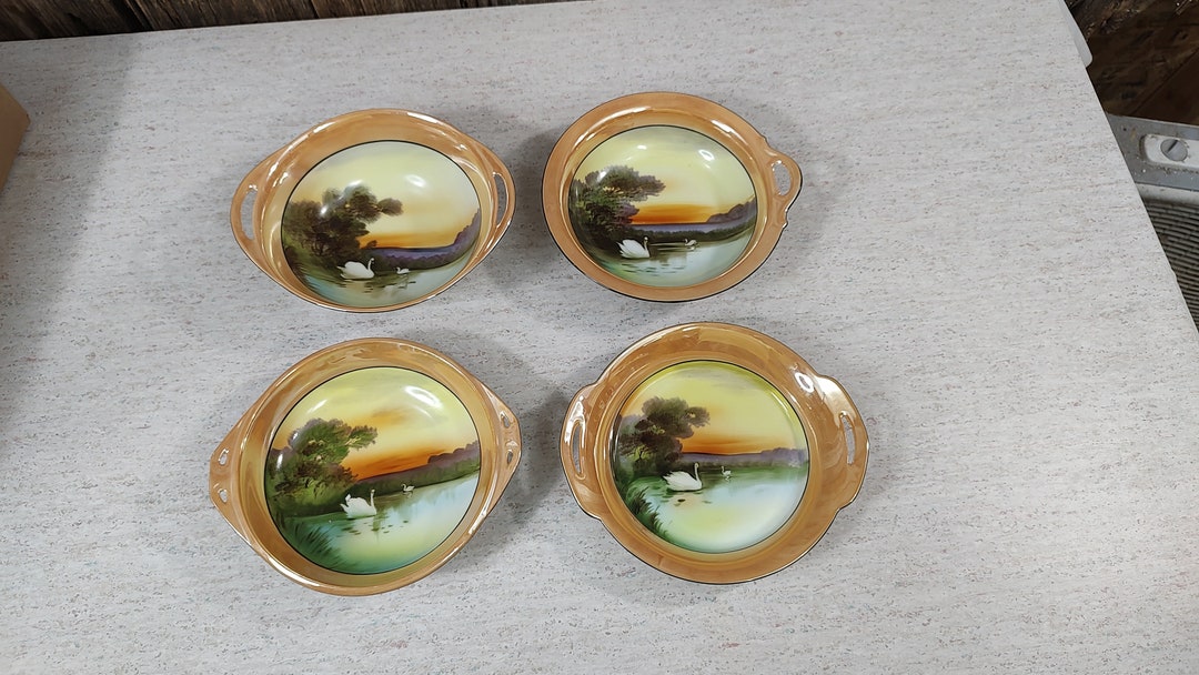 4 Vintage Noritake Lusterware Bowls With SWANS - Etsy