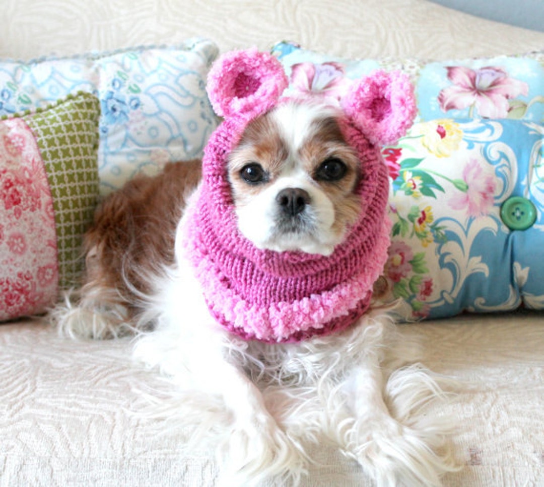 Pink Bear Dog Snood Hand Knit Long Ear Covering Cold Weather 3sizes ...