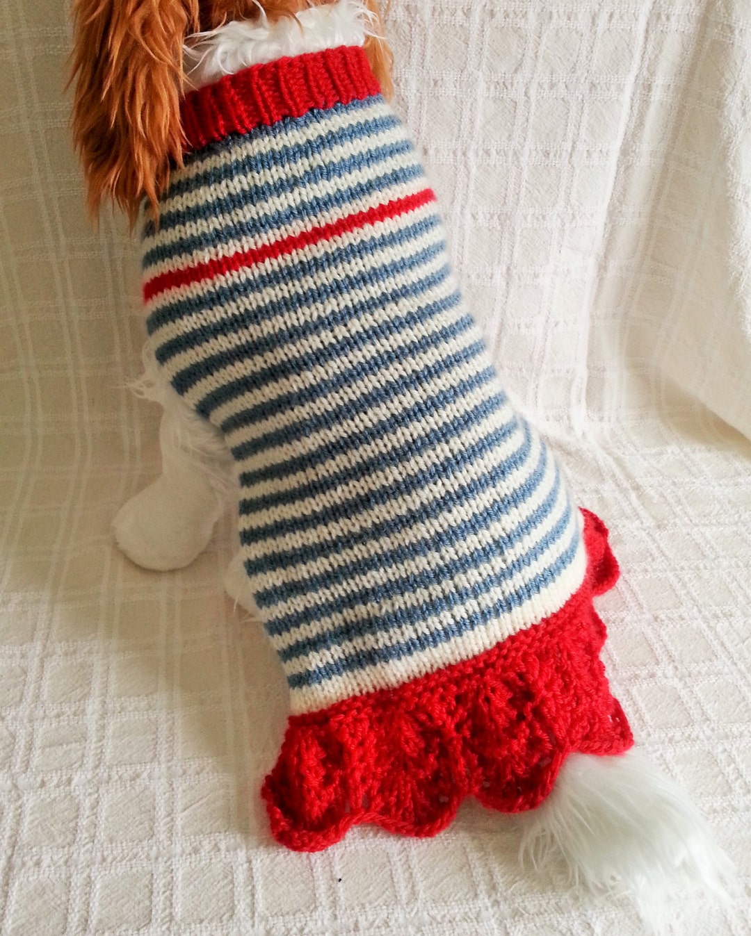 Ruffle and Stripes Dog Sweater Handknit Dog Clothing 3 Sizes King ...