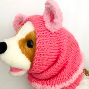 Pink Bear Dog Snood Hand Knit Long Ear Covering Cold Weather 3sizes ...