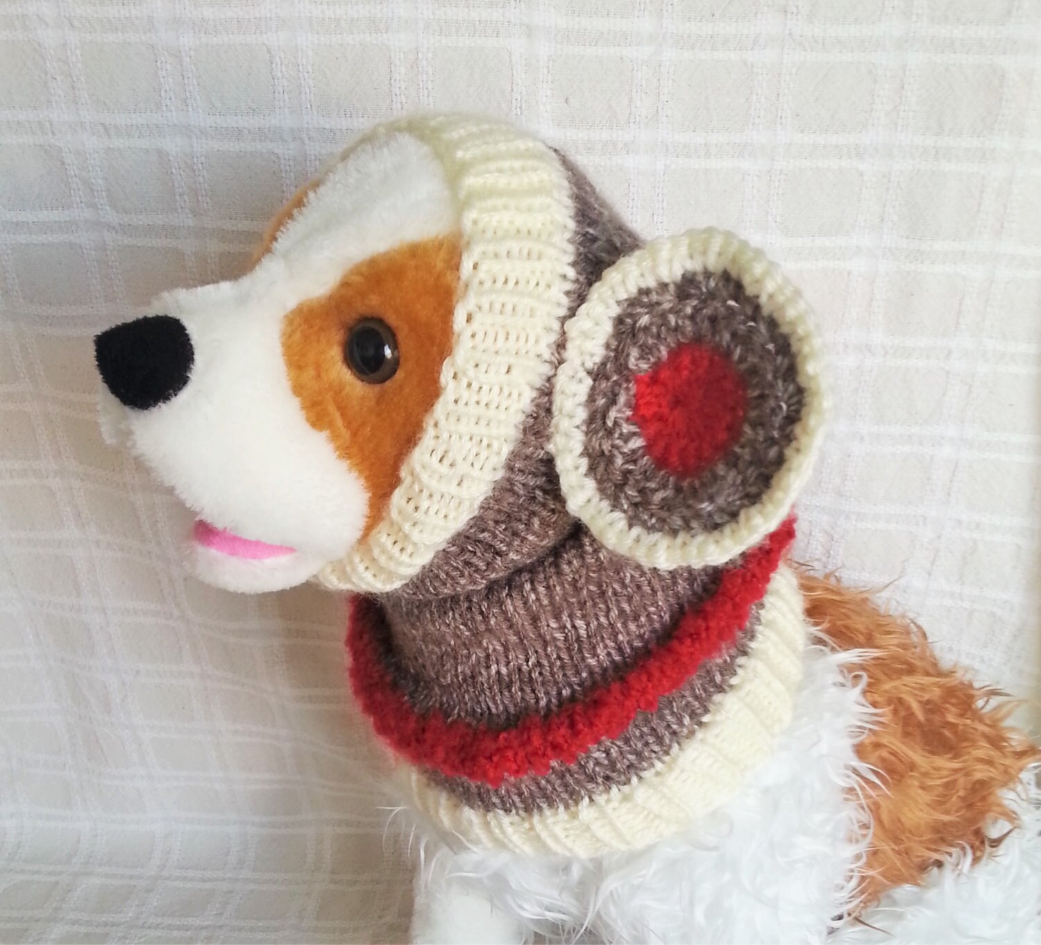 Sock Monkey Dog Snood Hand Knit Long Ear Covering Cold | Etsy
