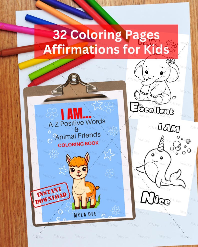 Positive Affirmations Coloring Pages: A-Z Animals, Kids' Self-esteem ...