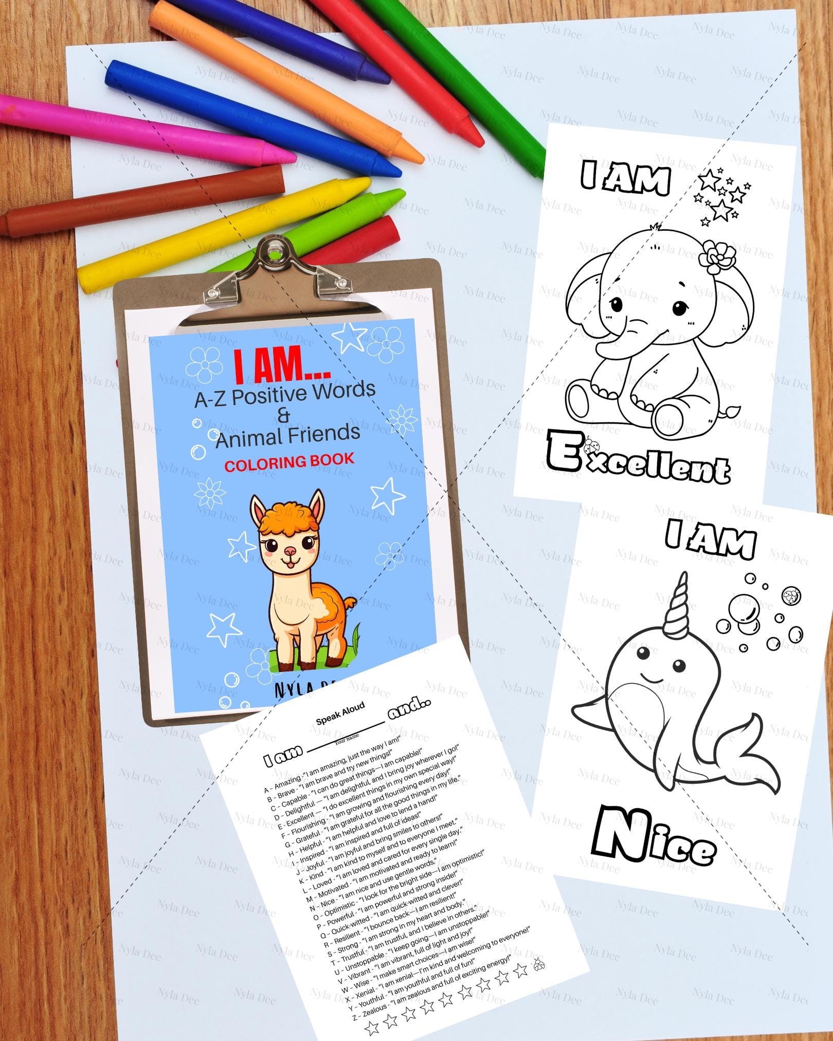 Positive Affirmations Coloring Pages: A-Z Animals, Kids' Self-esteem ...