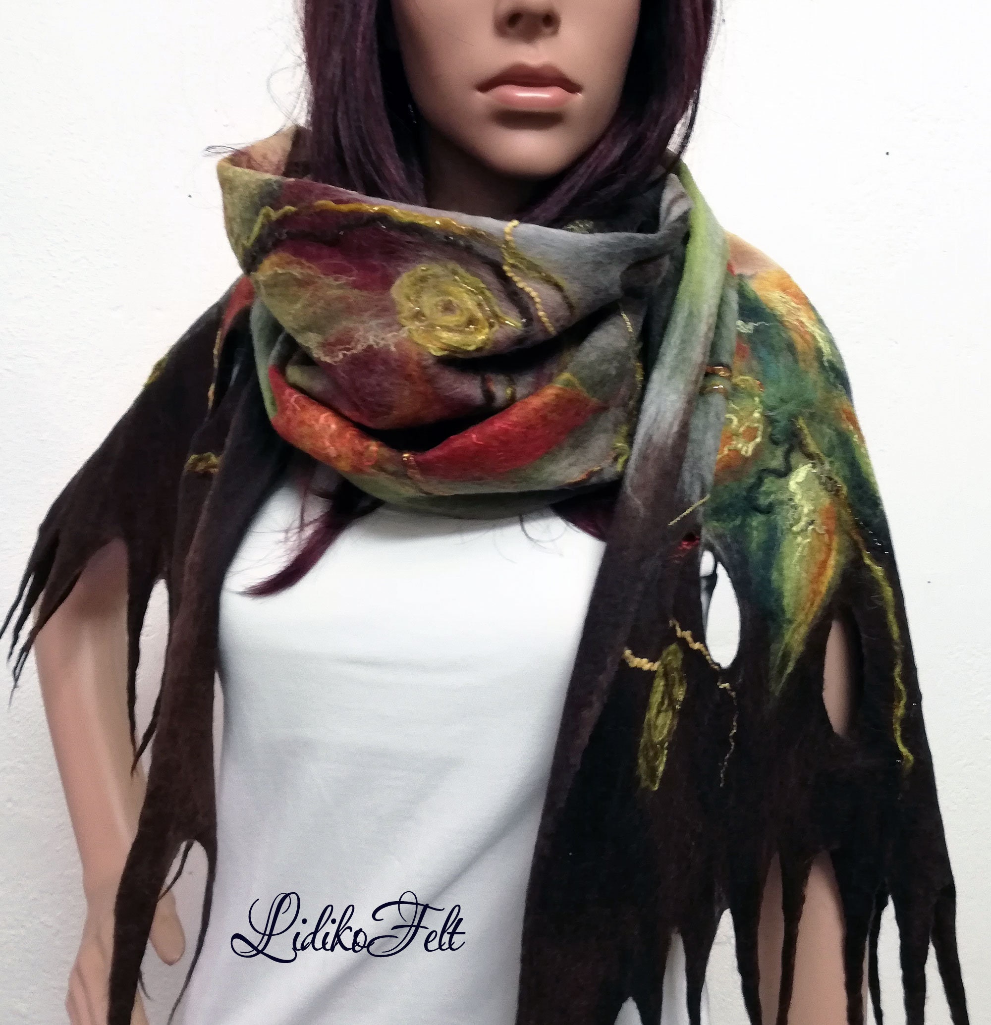 Women BROWN Felted Wool Scarf Shawl Wrap AUTUMN Colors - Etsy