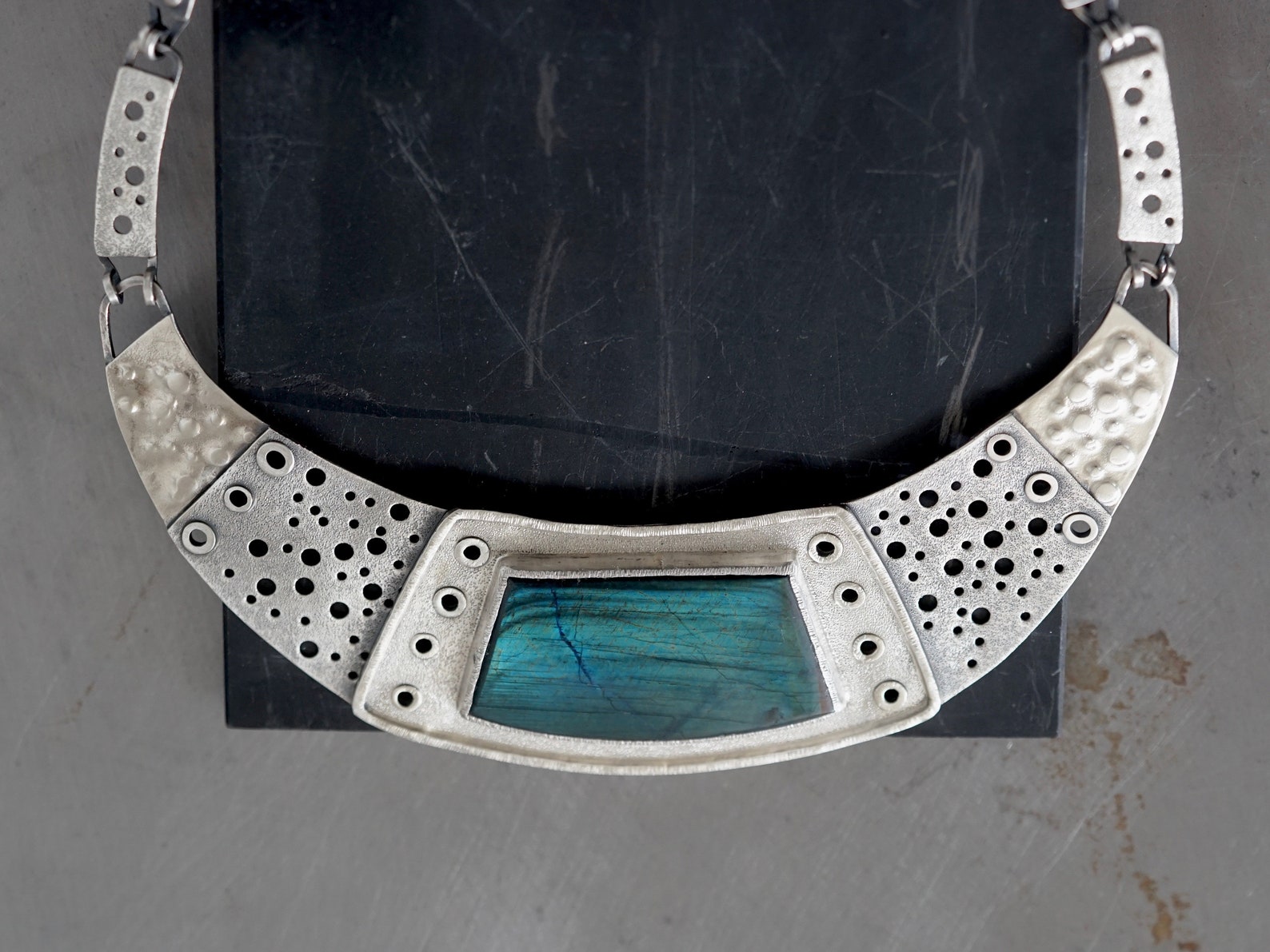 Sterling Silver and Blue Spectrolite Necklace Finnish | Etsy