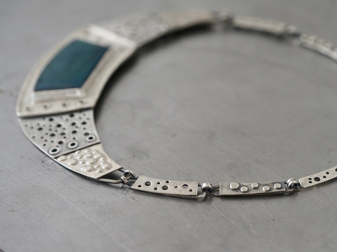 Sterling Silver and Blue Spectrolite Necklace Finnish | Etsy