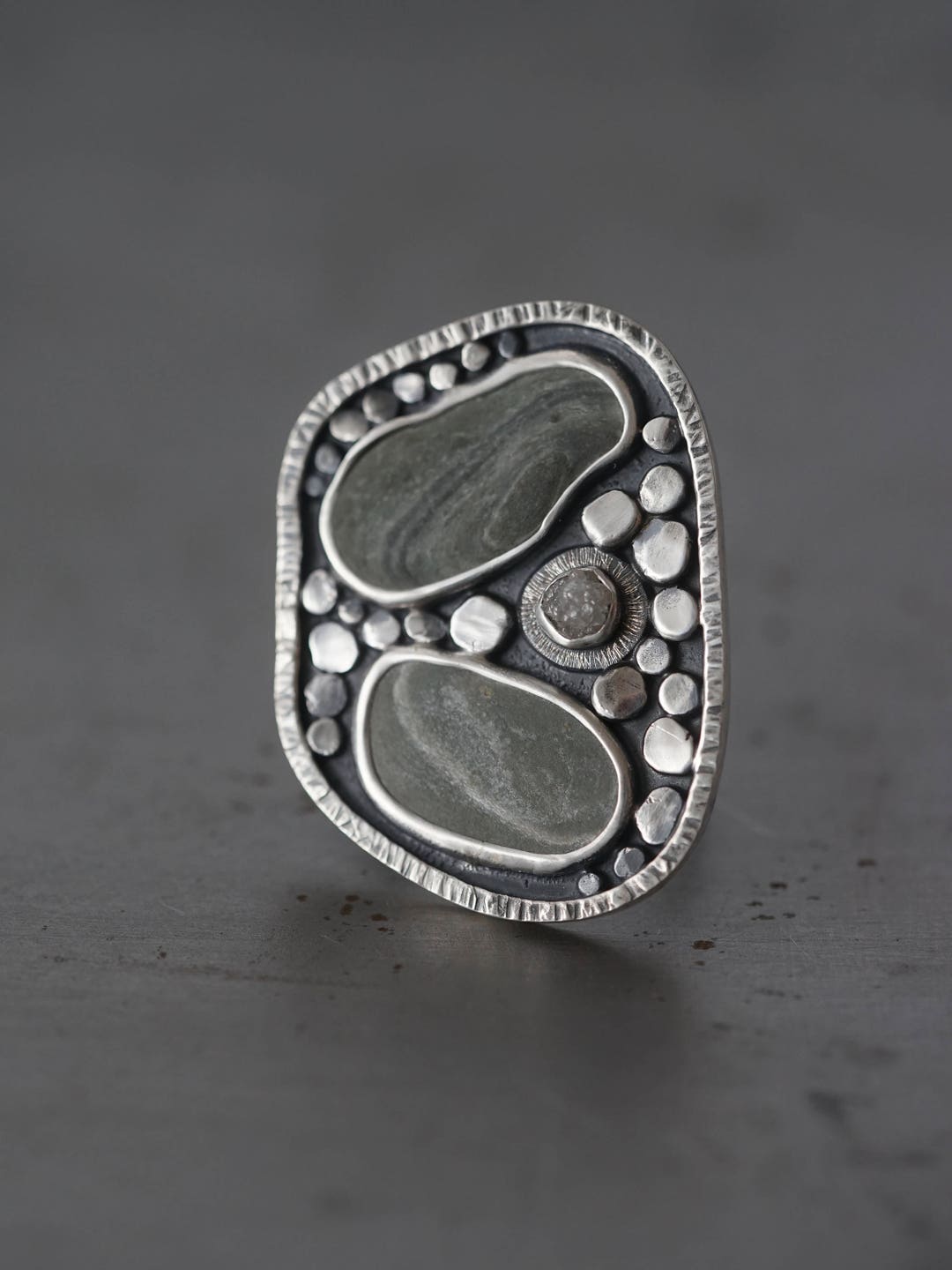 River Rock Ring, Pebble and Raw Diamond Ring, Statement Ring, Unique ...