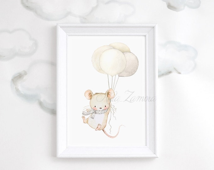 Nursery Art mouse With Balloons Whimsical Print, Children's Wall Art ...