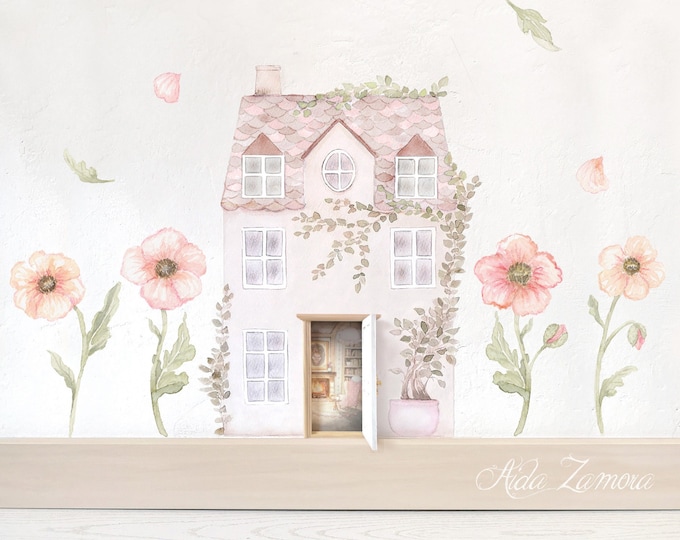 Fabric Wall Decal, PINK HOUSE, Girls Decal, House Vinyl, Fairy House ...