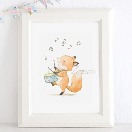 Music Print the FOX and His Drum Nursery Art - Etsy