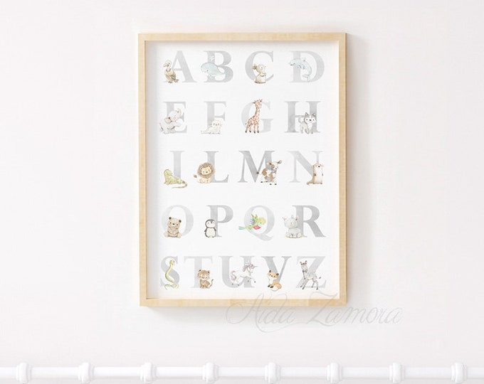 ABC Wall Art, ITALIAN Alphabet, Italiano Animal Alphabet, Alphabet Art ...