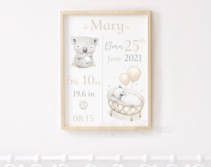 Baby Birth Print BEIGE Color, Personalized Nursery Art, New Baby Gift ...