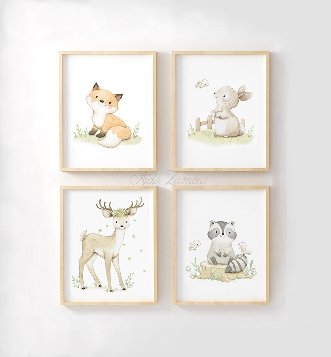 SET of Four Watercolor Nursery Art "woodland Animals" Woodland Animals ...