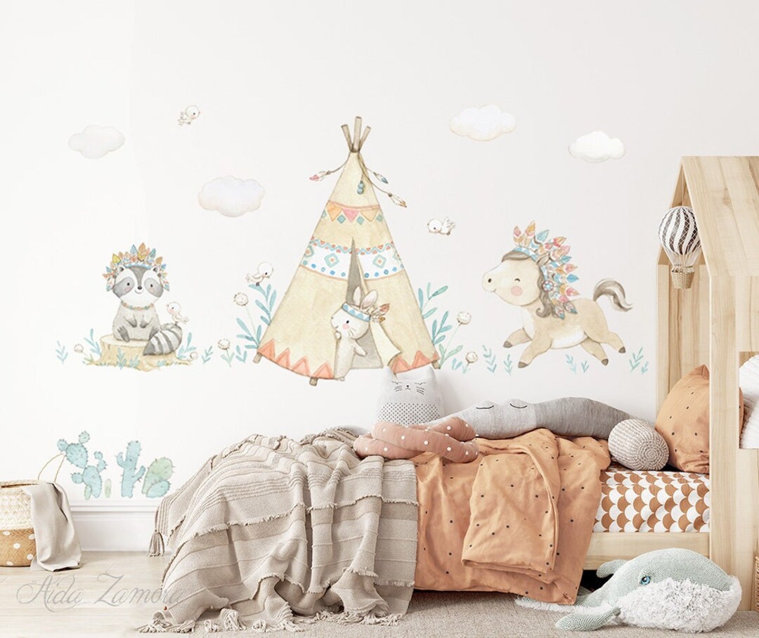High QUALITY Fabric Wall Decal, NATIVE AMERICANS, Nursery Wall Decal ...