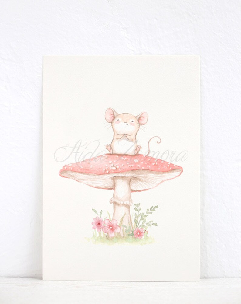 Nursery Print "little MOUSE on Mushroom" Archival Print, Nursery Wall ...