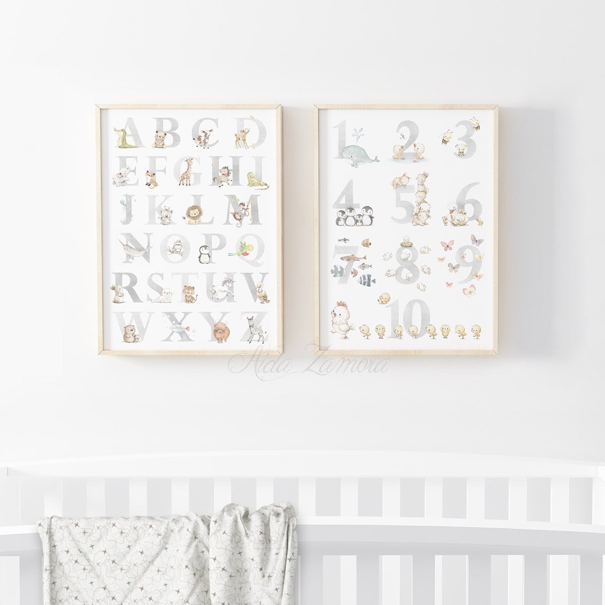 Set of Two ABC & Numbers Wall Art, ENGLISH Alphabet, Animal Alphabet ...