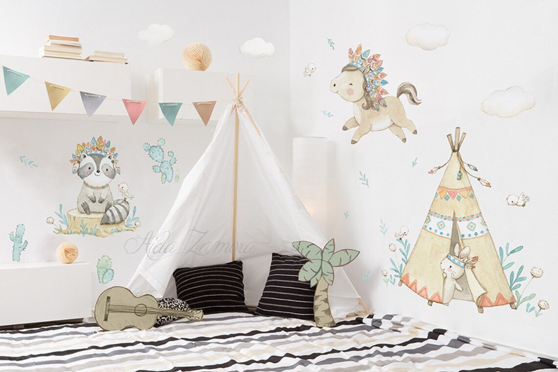 High QUALITY Fabric Wall Decal, NATIVE AMERICANS, Nursery Wall Decal ...