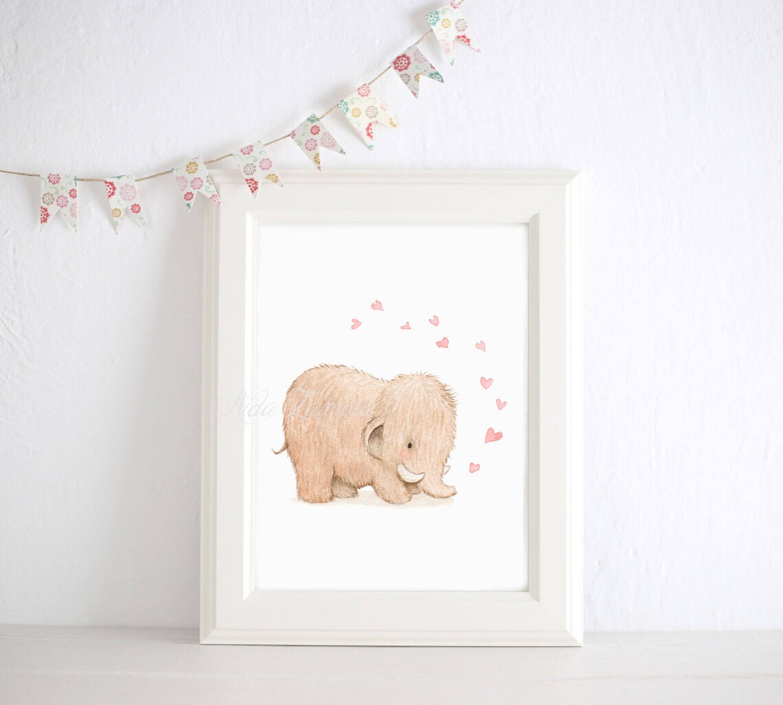 Nursery Art "little Mammoth", Kid's Art, Pastel Nursery Decor, Mammoth ...