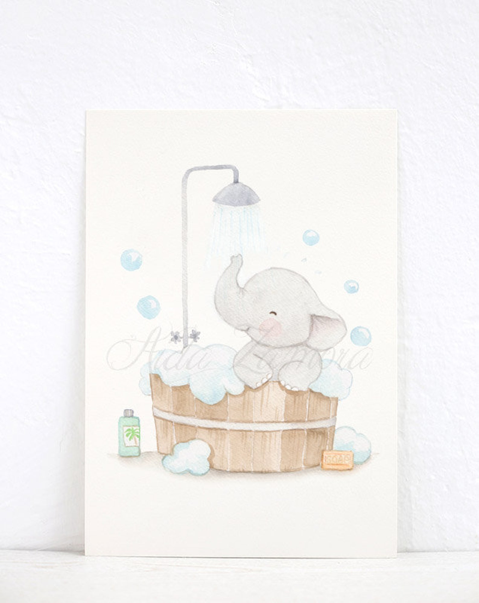 Bathroom Print "an ELEPHANT in My Bath" Watercolor Print, Elephant ...