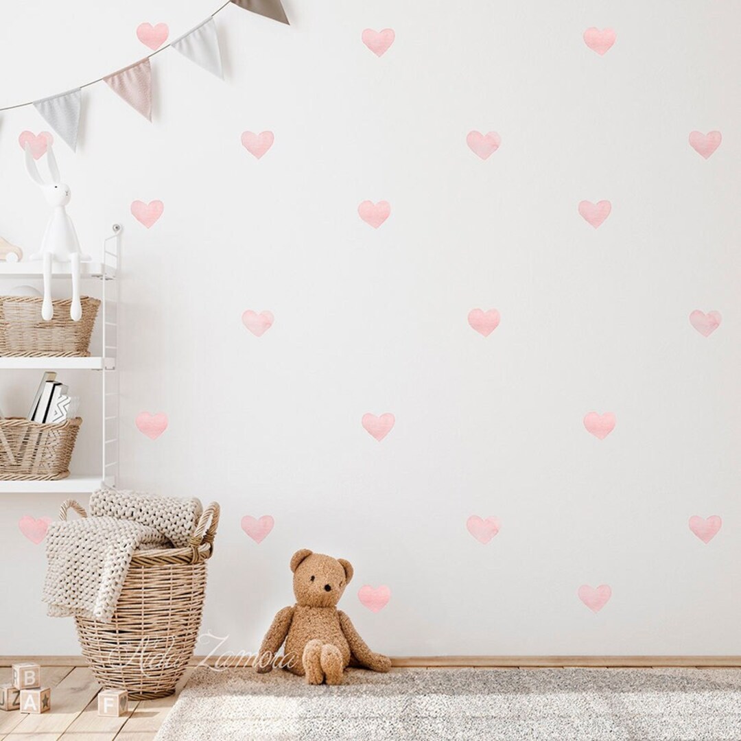 PREMIUM Fabric Wall Decal, PINK HEARTS, Nursery Wall Decal, Watercolor ...