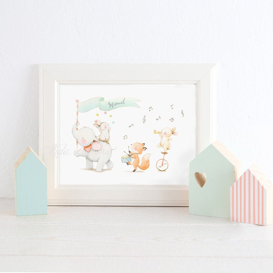 Personalized Nursery Art "animal PARADE With Elephant" Art Print ...