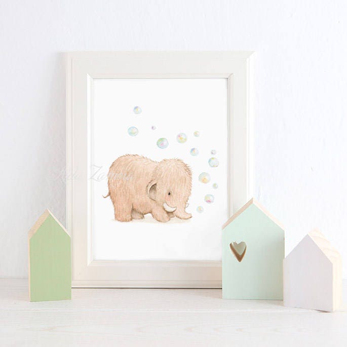 Nursery Art "little Mammoth", Kid's Art, Pastel Nursery Decor, Mammoth ...