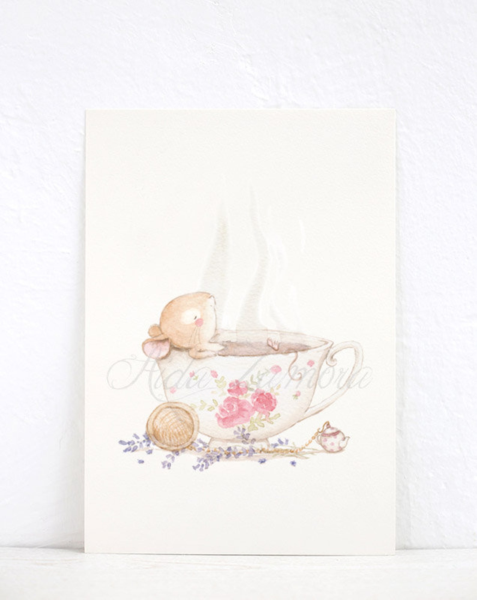 Nursery Print mouse in a TEA CUP Archival Print - Etsy