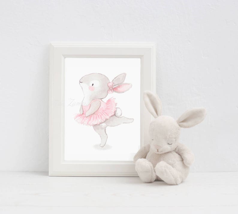 Nursery Art BUNNY BALLERINA Art Print for Girls Pink Wall - Etsy