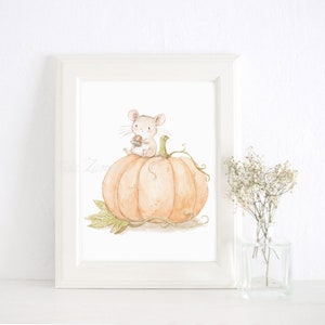 Nursery Print "little MOUSE on Pumpkin" Archival Print, Nursery Art for ...