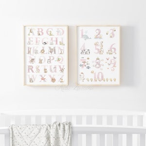 Set of Two ABC & Numbers Wall Art, SPANISH Alphabet, Animal Alphabet ...