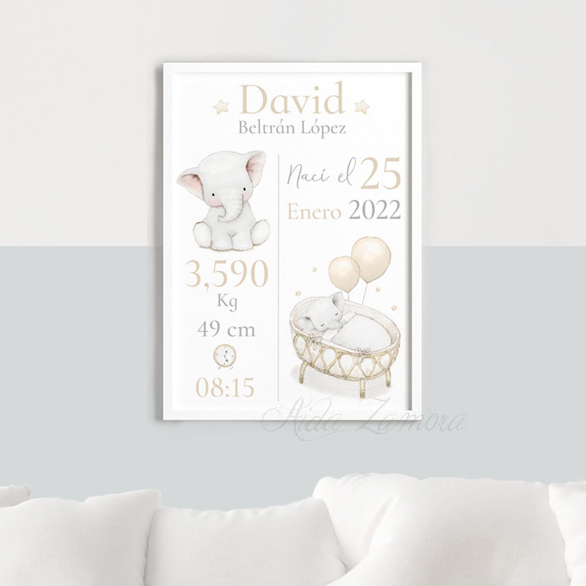 Baby Birth Print BEIGE Color Personalized Nursery Art New | Etsy
