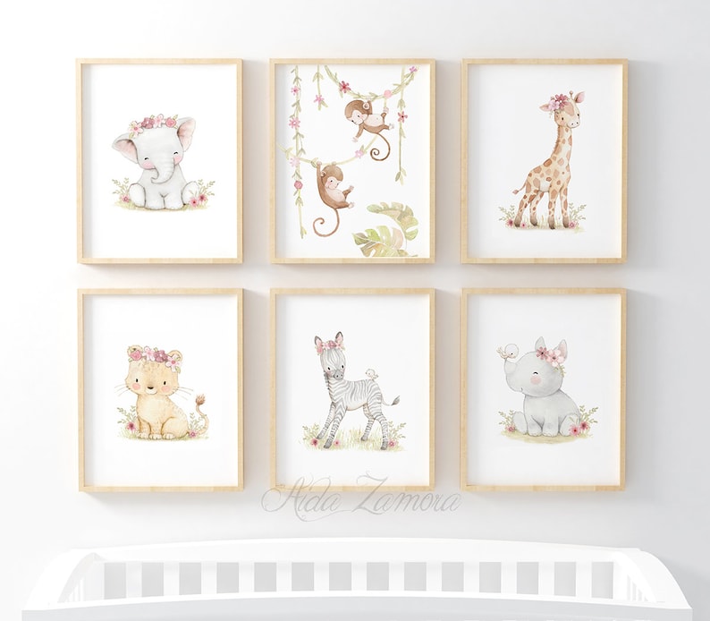 SET of Six Watercolor Safari Nursery Art, Safari Animals Prints, Baby ...