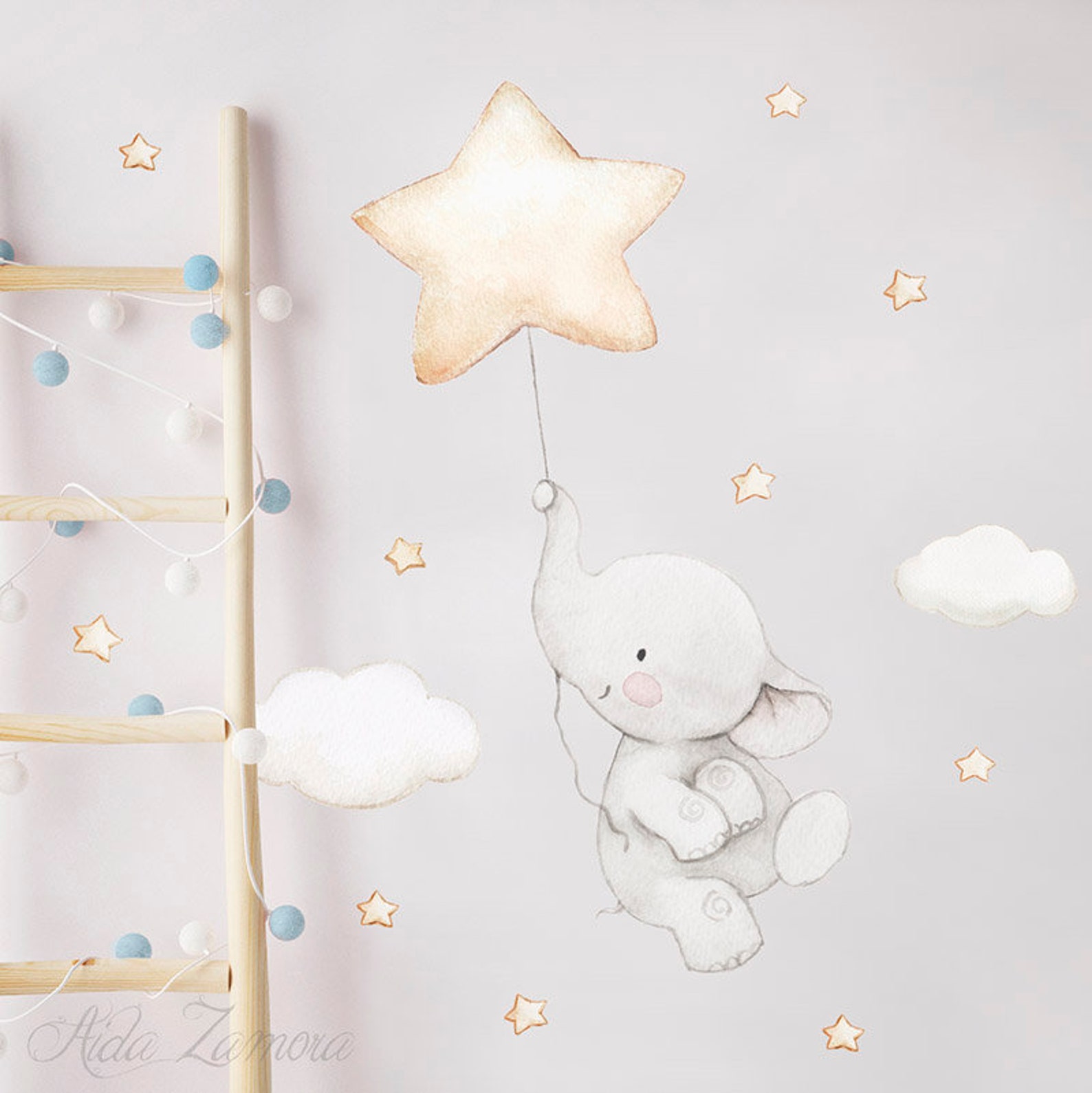 Fabric Wall Decal ELEPHANT With STAR BALLOON Elephant Wall | Etsy