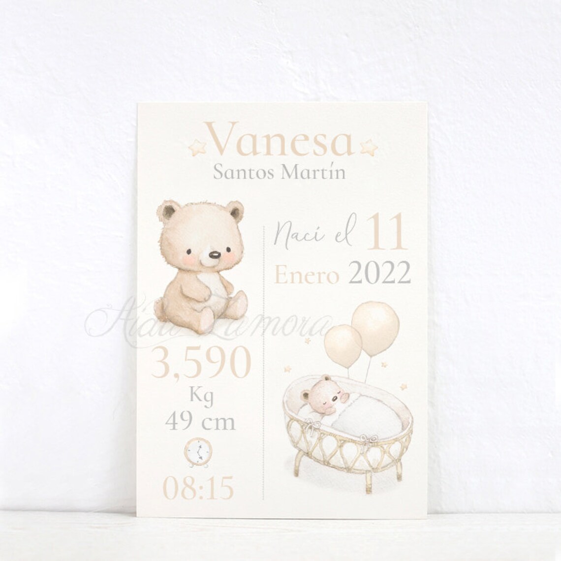 Baby Birth Print BEIGE Color Personalized Nursery Art New | Etsy