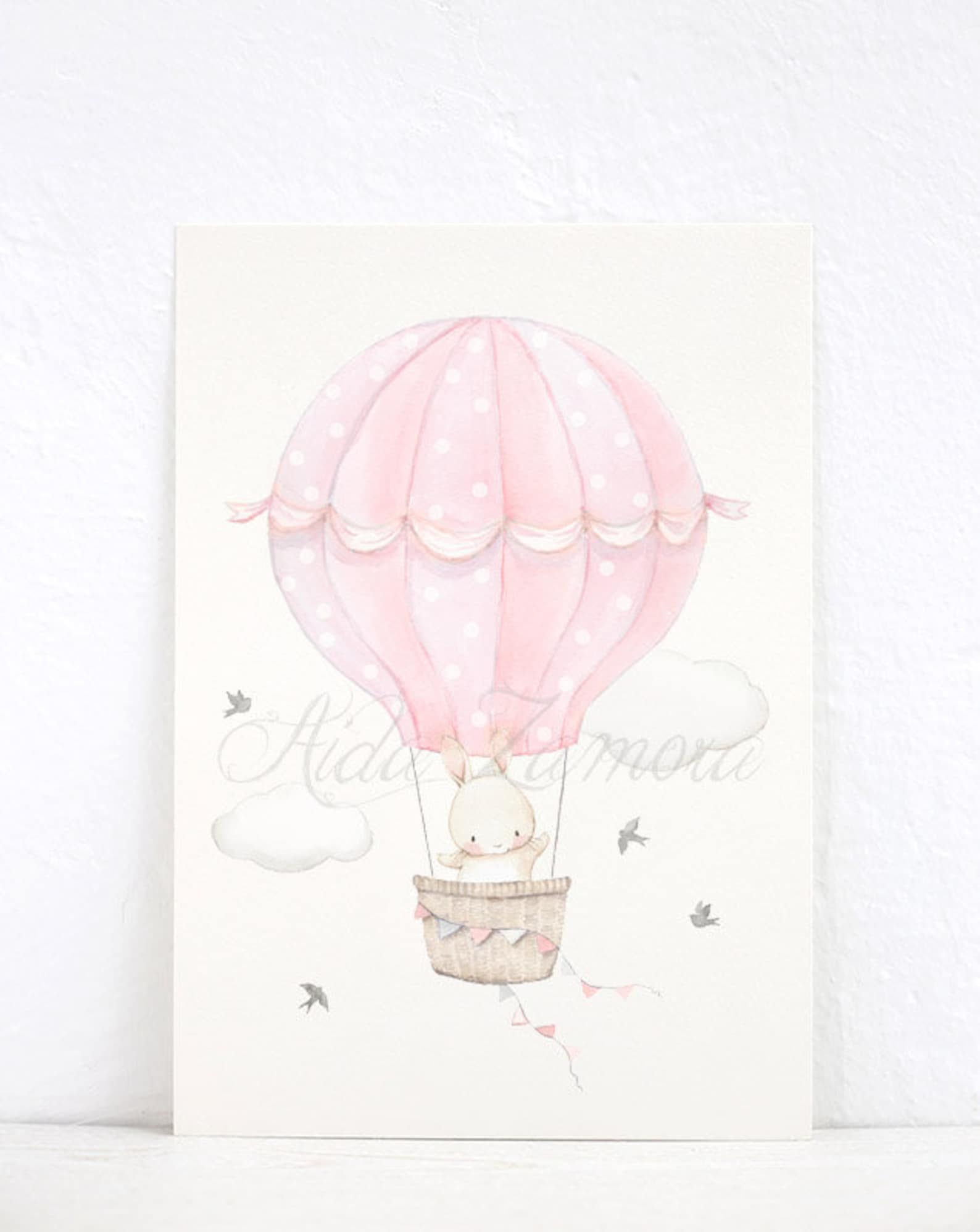 Set of Four Nursery Art pink HOT AIR Balloons | Etsy