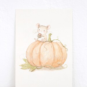 Nursery Print "little MOUSE on Pumpkin" Archival Print, Nursery Art for ...