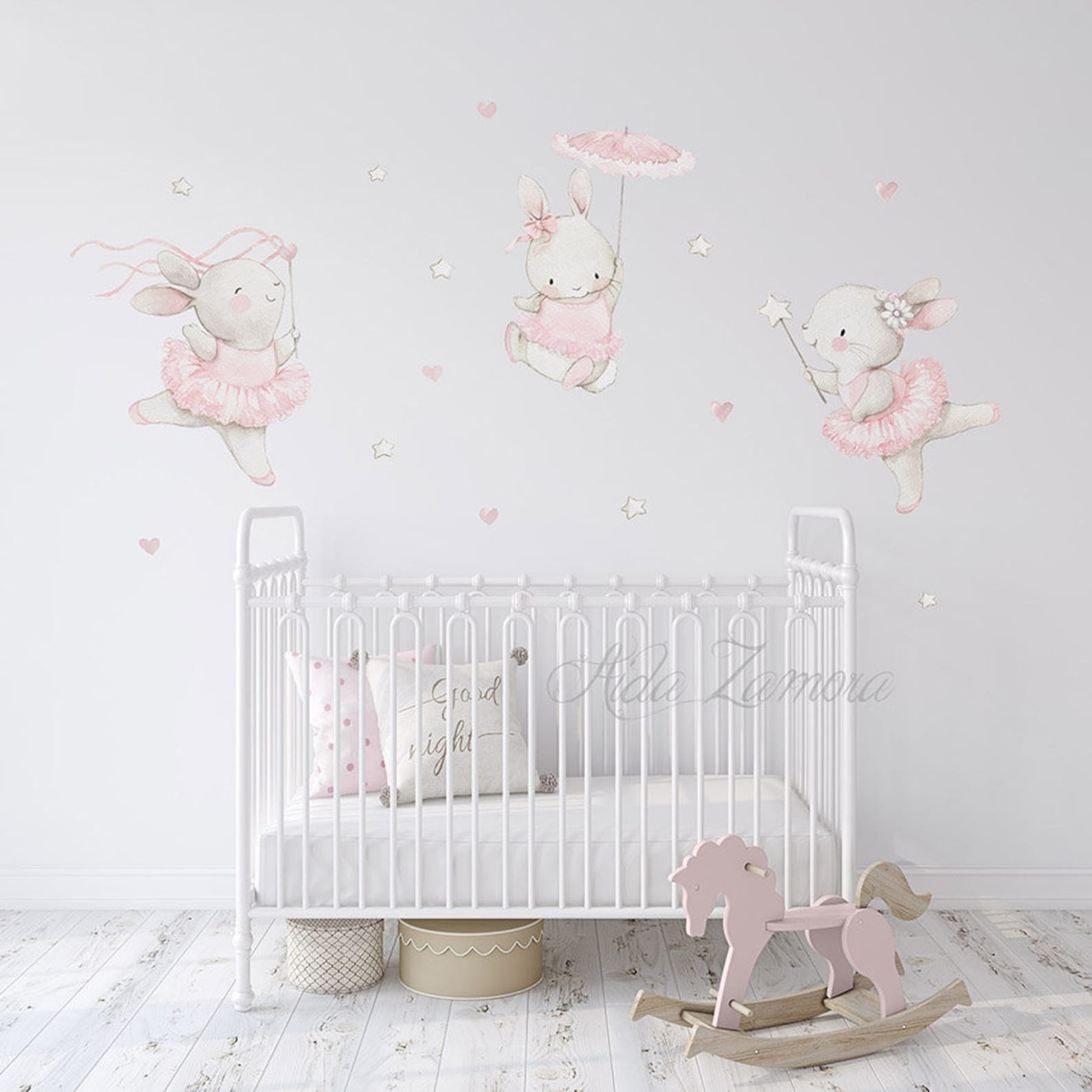 高品質の布製子供用ビニール、DANCING BUNNIES、Aida Zamora によるウォールステッカー - Etsy 日本