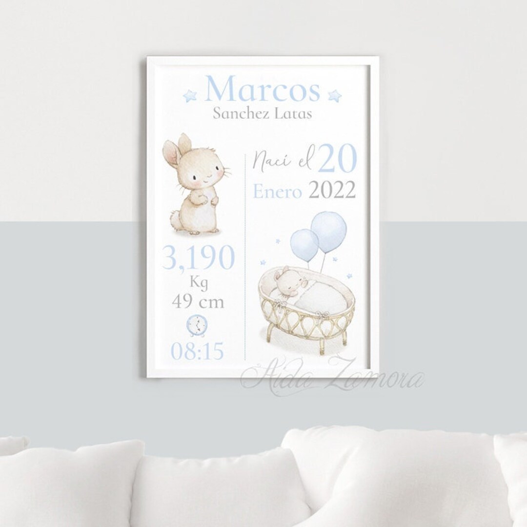 Baby Birth Print BLUE Color, Personalized Nursery Art, New Baby Gift ...