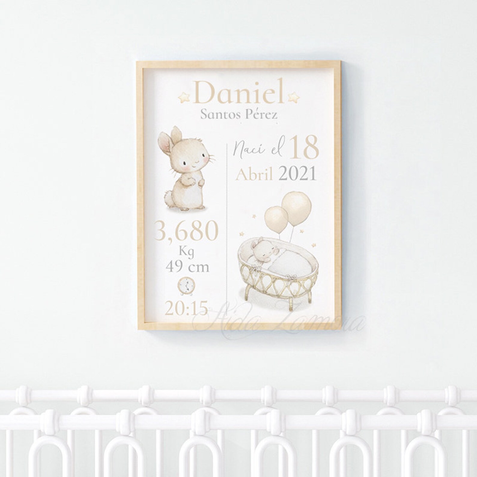 Baby Birth Print BEIGE Color Personalized Nursery Art New | Etsy