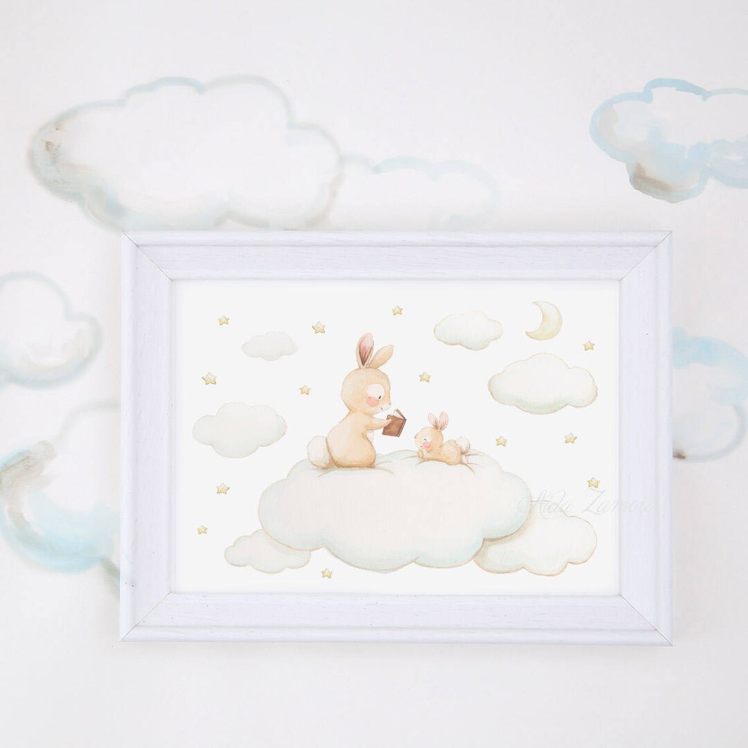 NURSERY Art "bunny Reading a Book" Art Print, Nursery Wall Art ...