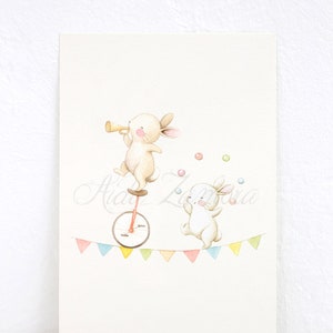 Circus Print "bunnies in the Circus" Nursery Art, Animal Parade Wall ...